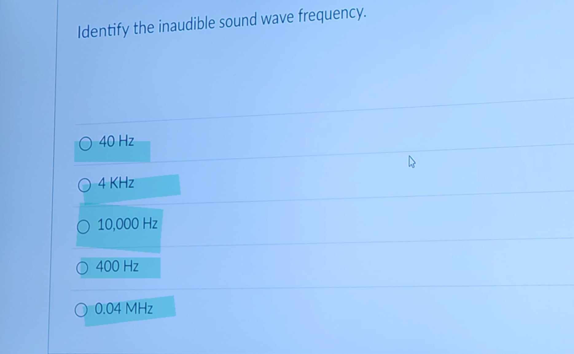 Solved Identify the inaudible sound wave frequency. 40 Hz | Chegg.com
