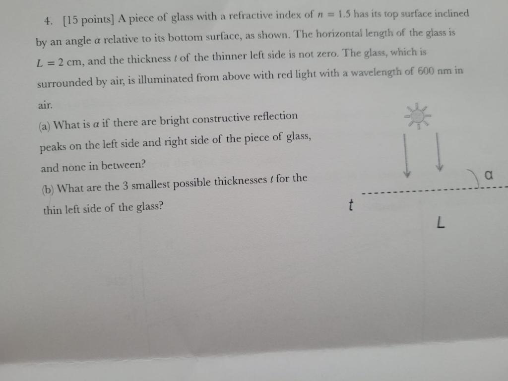 Solved 4. [15 points] A piece of glass with a refractive | Chegg.com