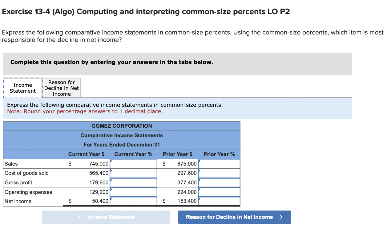 Solved Exercise 13-4 (Algo) ﻿Computing and interpreting | Chegg.com