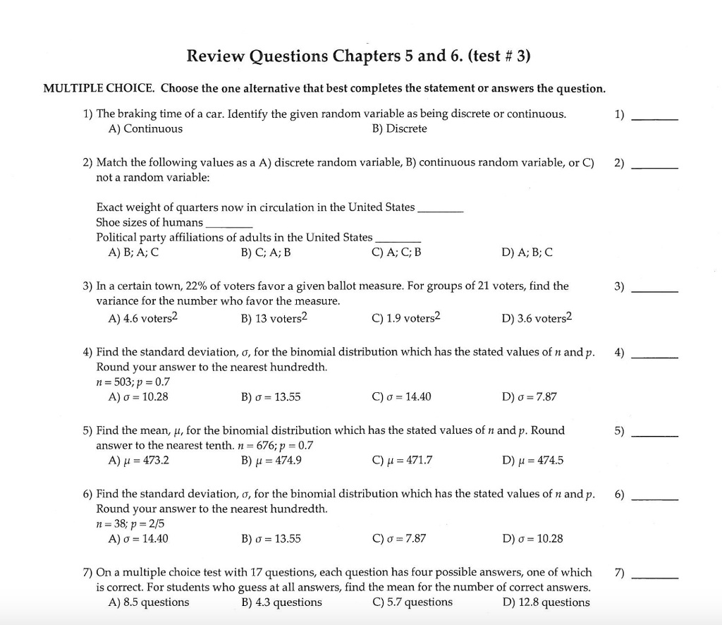 Solved Review Questions Chapters 5 and 6, test # 3) MULTIPLE | Chegg.com