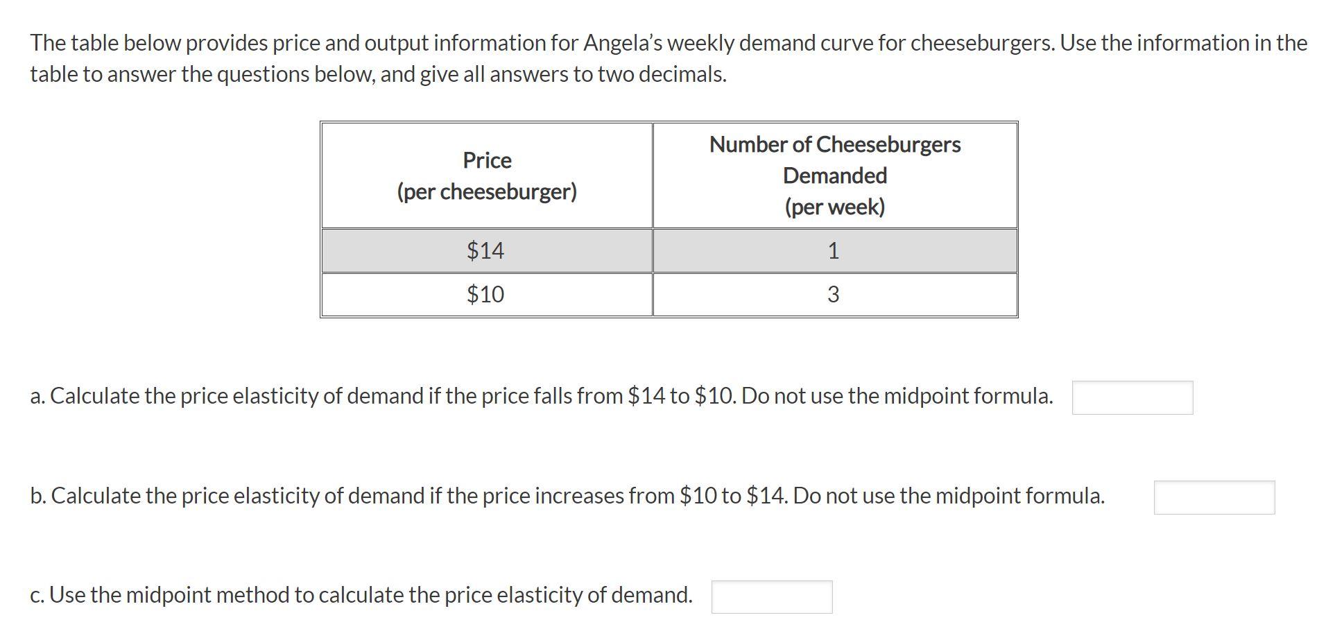 Solved The table below provides price and output information | Chegg.com