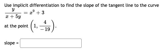 Solved Use implicit differentiation to find the slope of the | Chegg.com