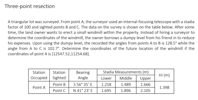 Three-point resection A triangular lot was surveyed. | Chegg.com