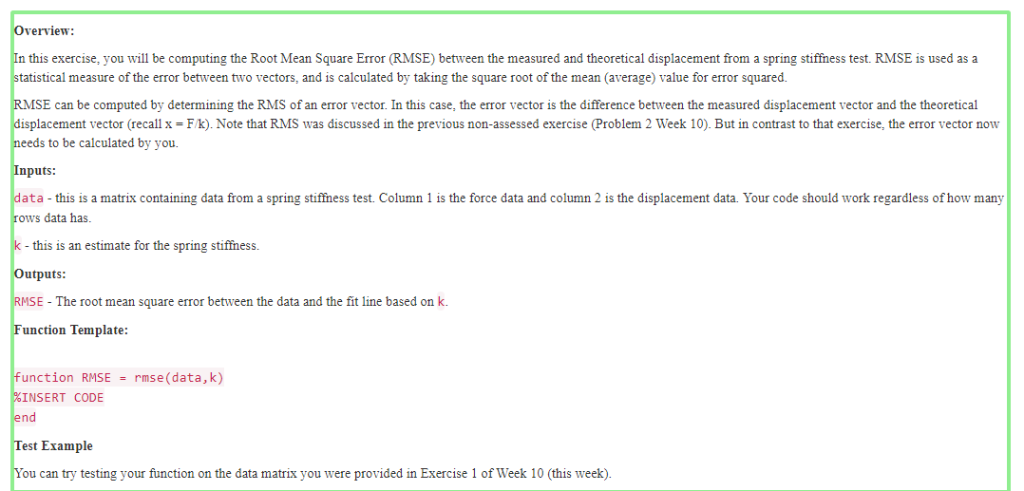Solved Matlab Question. Please help. ***Exercise 1 data | Chegg.com