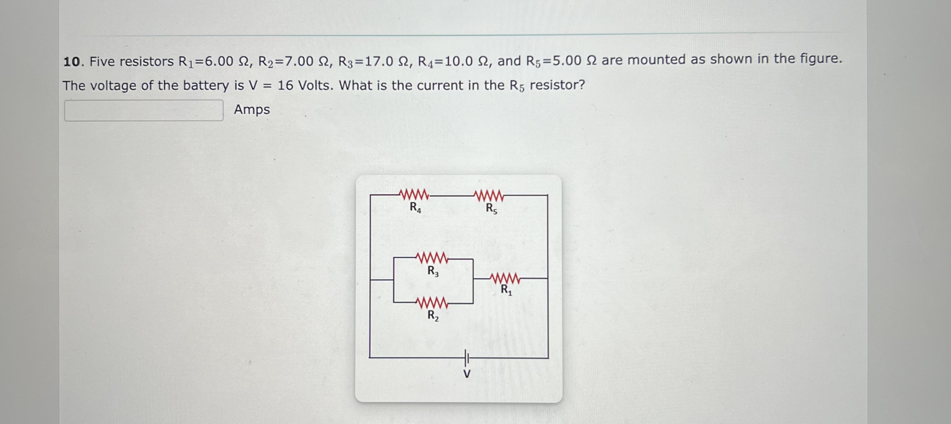 Solved Five resistors R1=6.00Ω,R2=7.00Ω,R3=17.0Ω,R4=10.0Ω, | Chegg.com