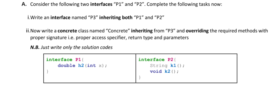 Solved A. Consider the following two interfaces “P1” and | Chegg.com