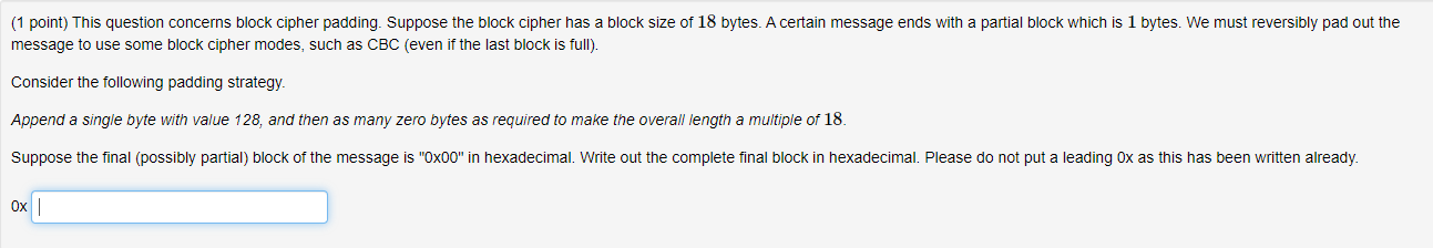 Solved ( 1 point) This question concerns block cipher | Chegg.com