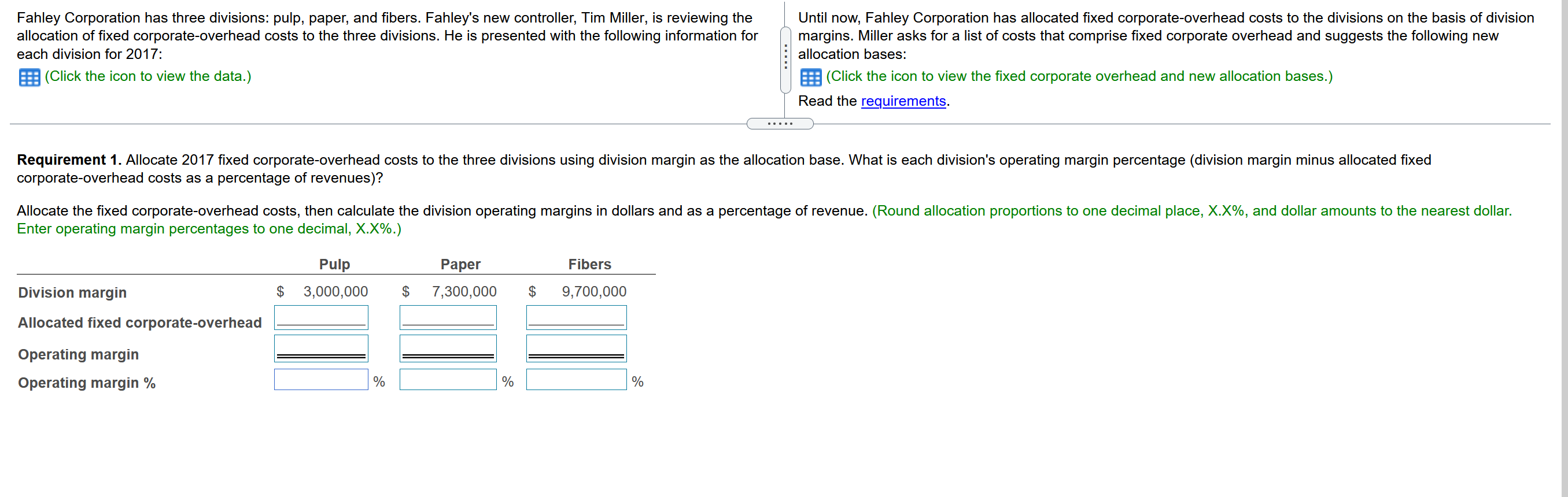 Solved Fahley Corporation has three divisions: pulp, paper, | Chegg.com