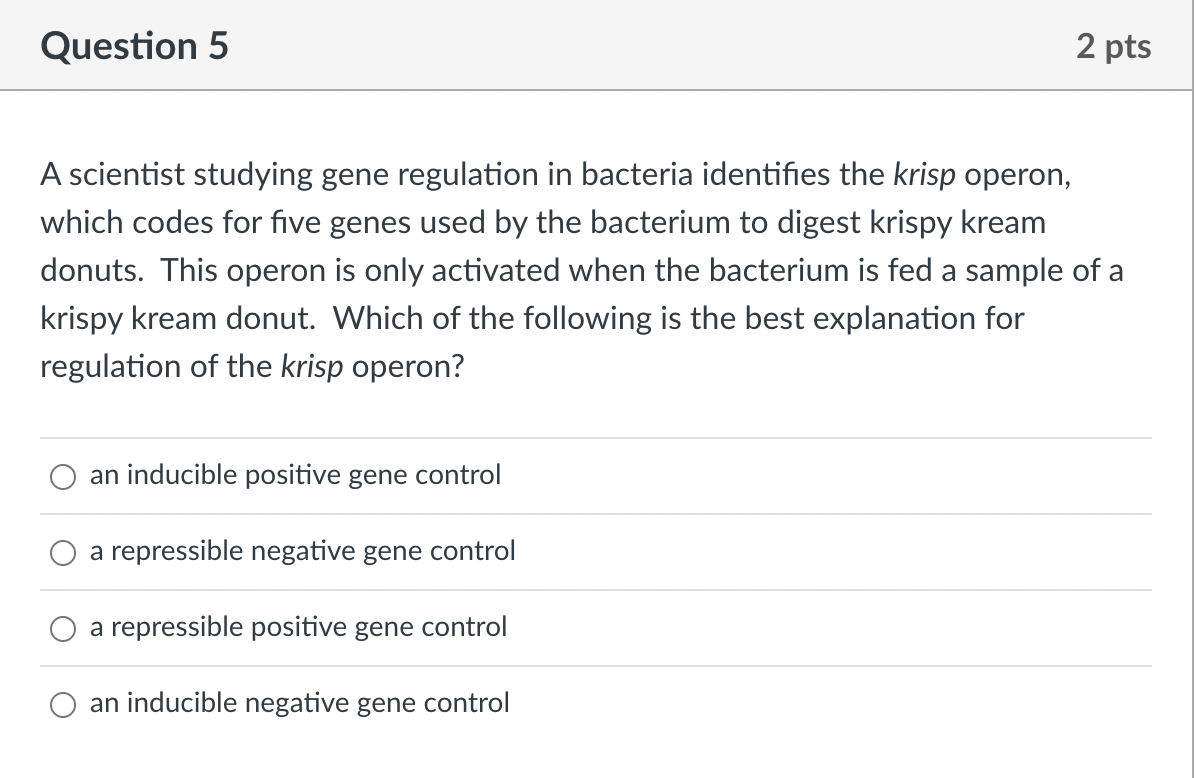 Solved Question 5 2 pts A scientist studying gene regulation | Chegg.com