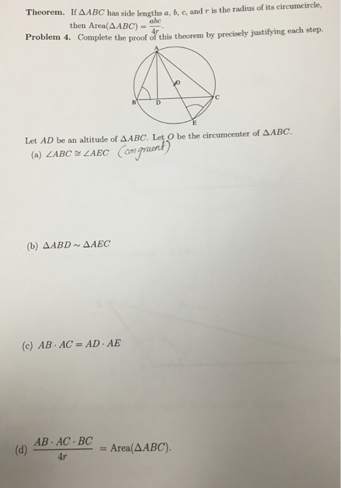 Solved If delta ABC has side lengths a, b, and r is e radius | Chegg.com