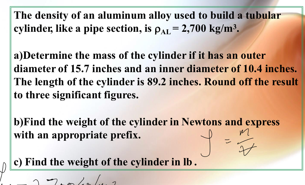 Solved The density of an aluminum alloy used to build a | Chegg.com