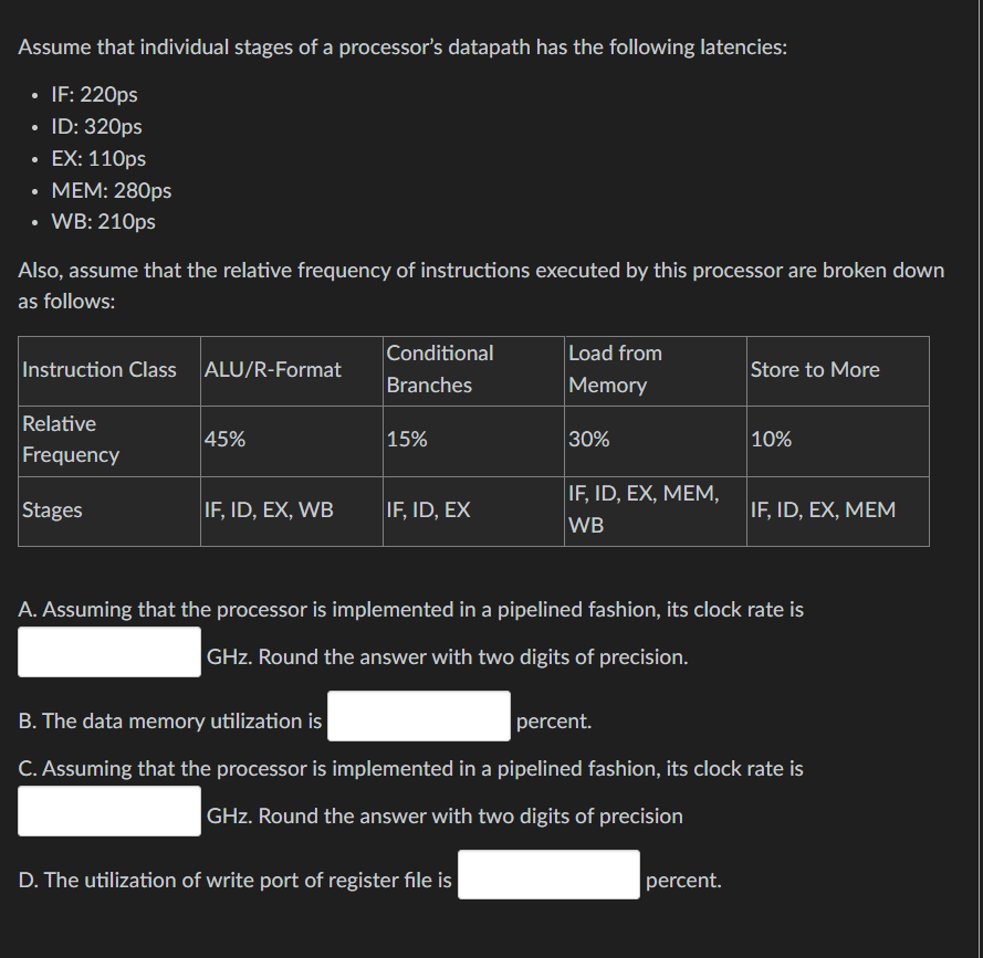 Solved Assume that individual stages of a processor's | Chegg.com