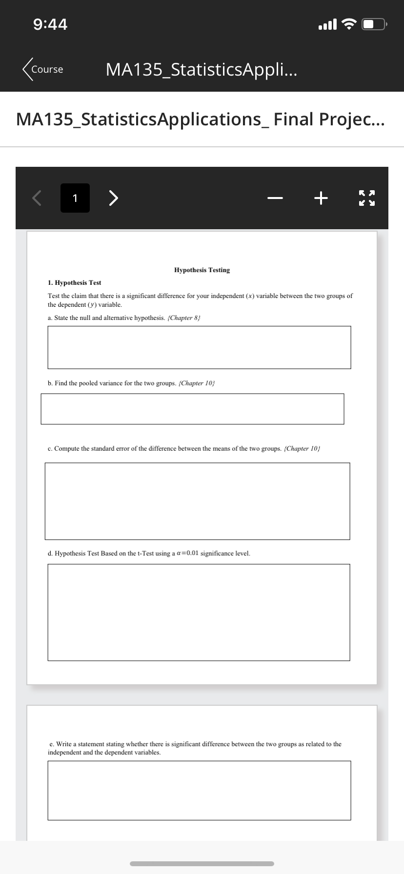 MA135_StatisticsApplications_Final Projec... | Chegg.com