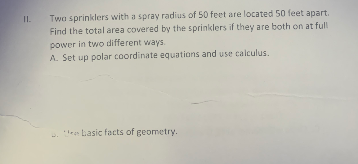 Solved Two sprinklers with a spray radius of 50 feet are | Chegg.com