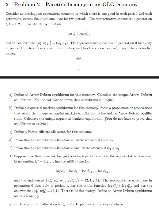 Solved 2 ﻿Problem 2 - ﻿Pareto efficiency in an OLG | Chegg.com