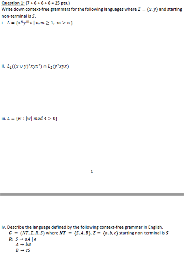 Solved Write down context-free grammars for the following | Chegg.com