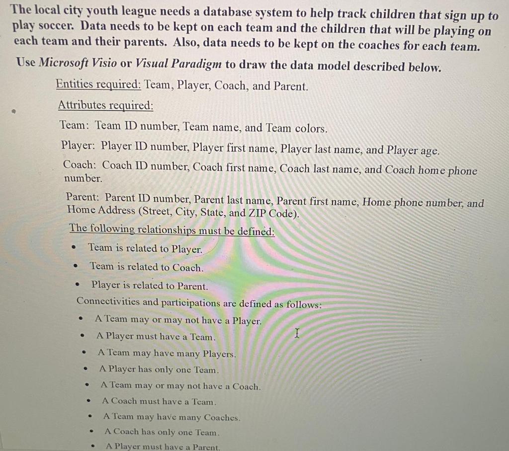 Solved The local city youth league needs a database system | Chegg.com