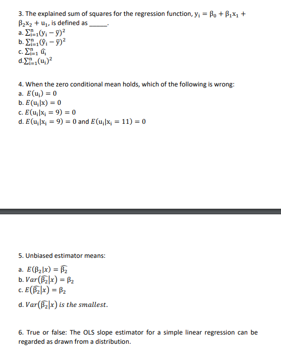 Solved 3. The explained sum of squares for the regression | Chegg.com