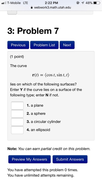 Solved T-Mobile LTE 2:22 PM webwork3.math.utah.edu 3: | Chegg.com