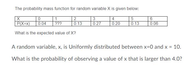 Solved The probability mass function for random variable X | Chegg.com