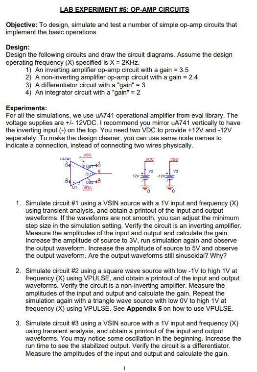 Solved: LAB EXPERIMENT #5: OP-AMP CIRCUITS Objective: To D... | Chegg.com