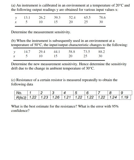 Solved (a) An instrument is calibrated in an environment at | Chegg.com