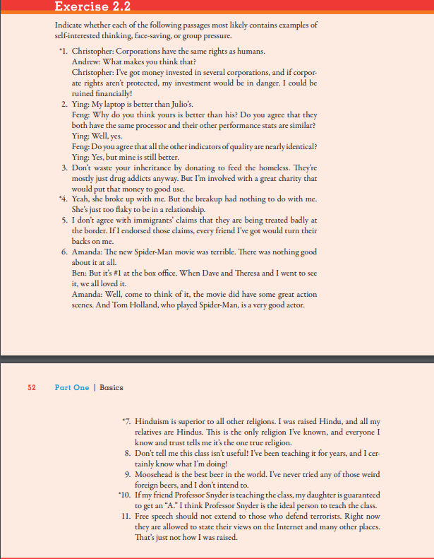 Solved Indicate whether each of the following passages most | Chegg.com