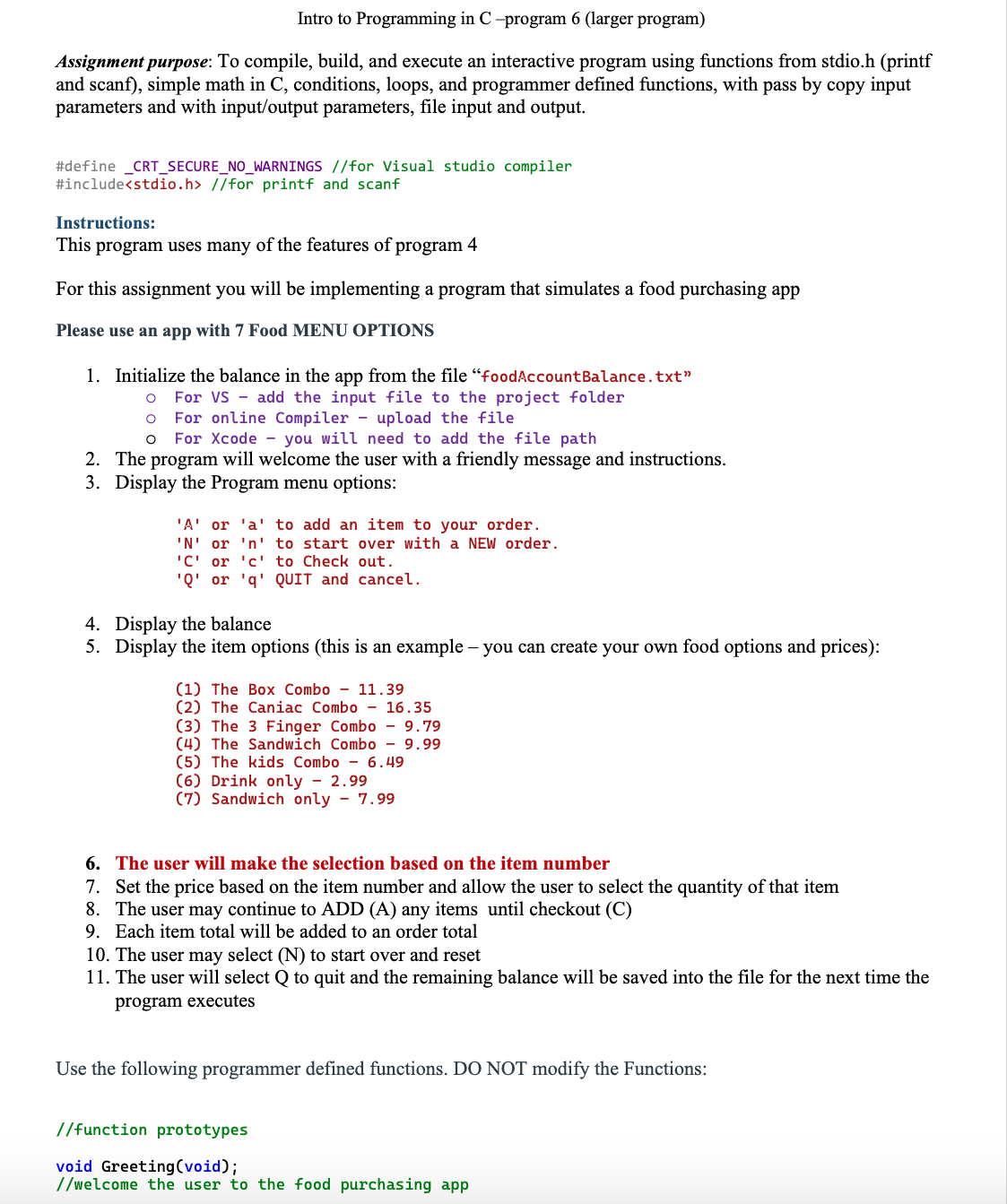 Solved Intro to Programming in C-program 6 (larger program) | Chegg.com