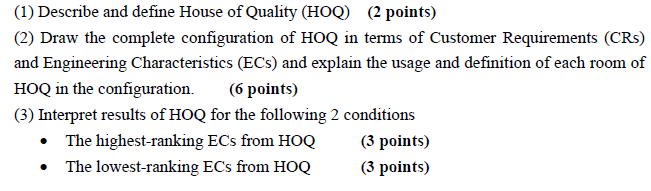 Solved (1) Describe and define House of Quality (HOQ) (2 | Chegg.com