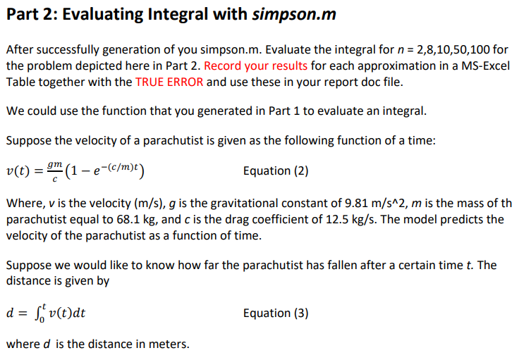 Solved Part 2: Evaluating Integral with simpson.m After | Chegg.com