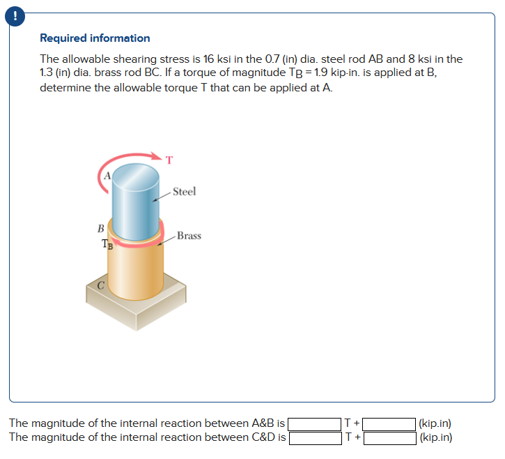 Solved Required information The allowable shearing stress is | Chegg.com