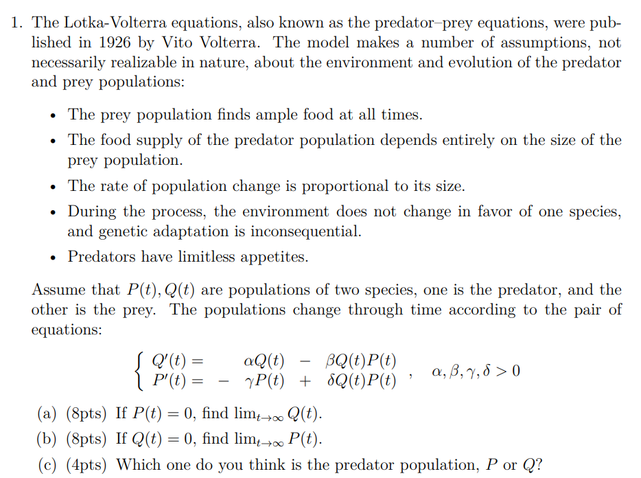 Solved The Lotka-Volterra equations, also known as the | Chegg.com