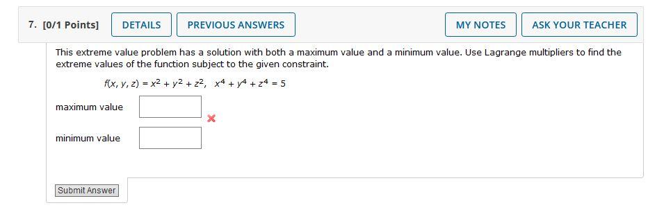 This extreme value problem has a solution with both a | Chegg.com
