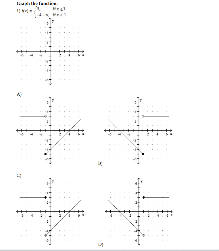 Solved Graph the function. 1) f(x)={3,−4−x, if x≥1 if x