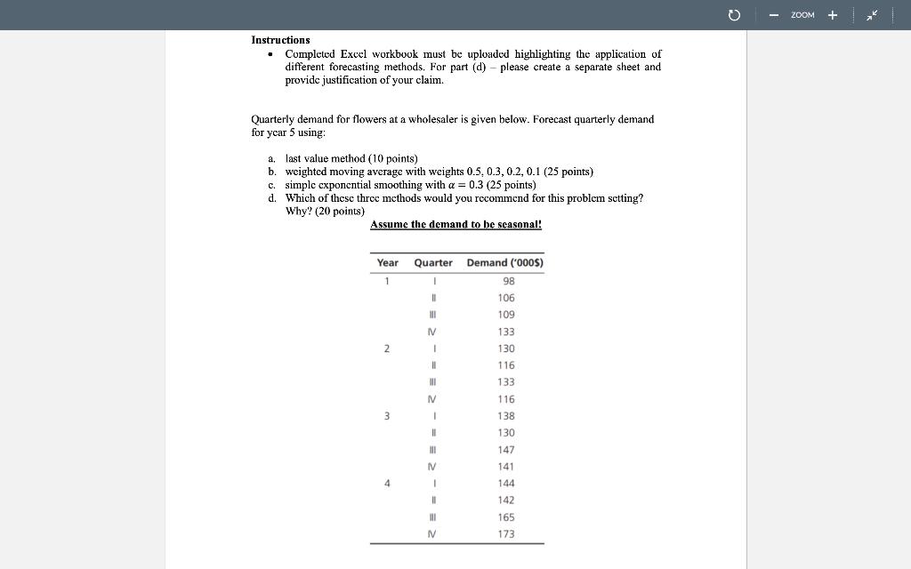 Instructions - Completed Excel workbook must be | Chegg.com