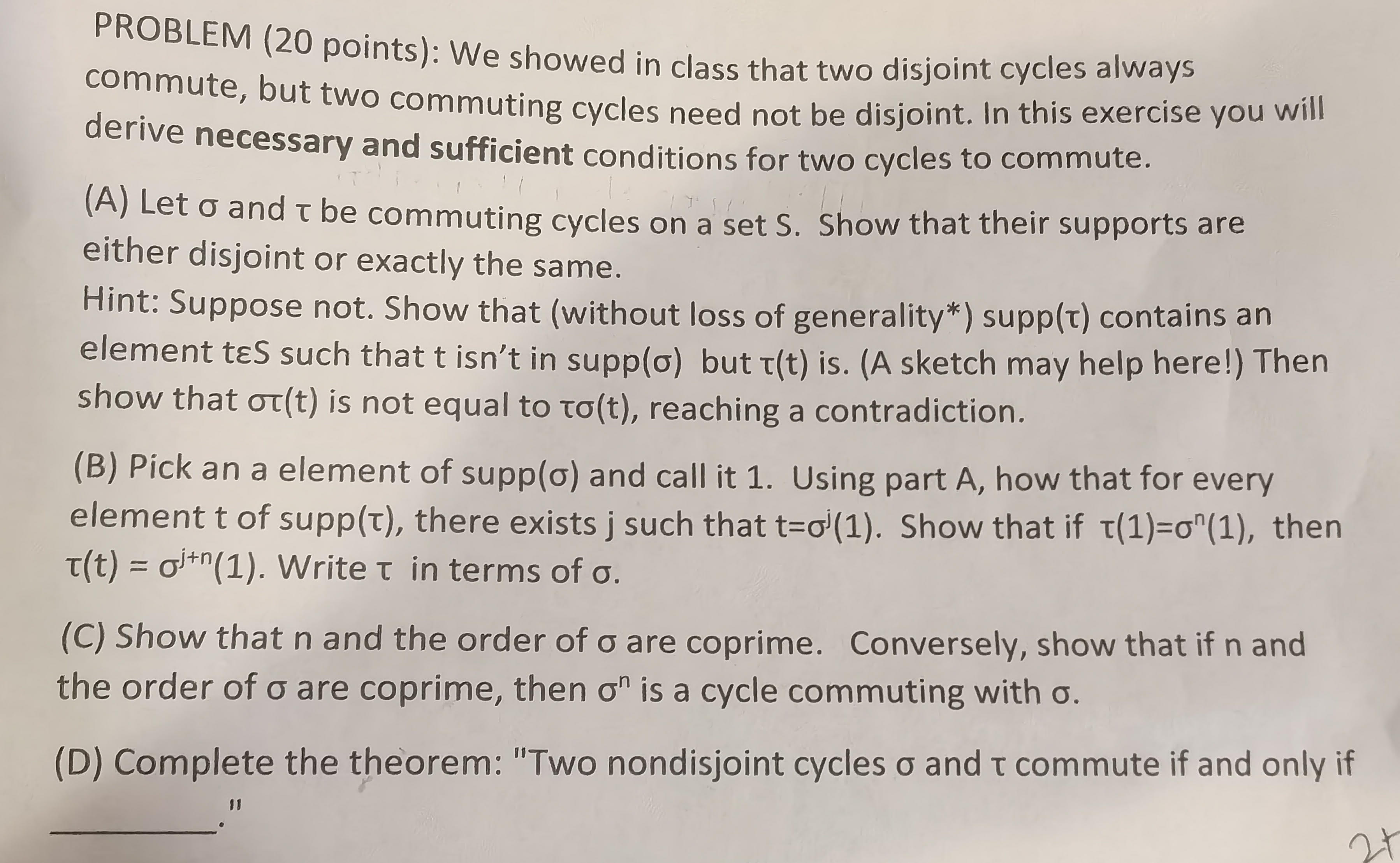Solved PROBLEM (20 points): We showed in class that two | Chegg.com