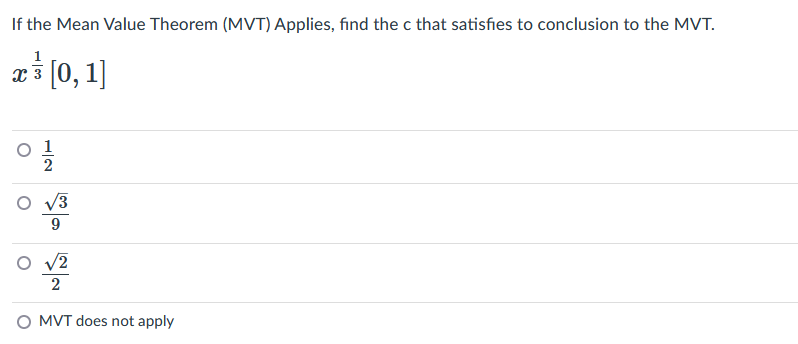 Solved If the Mean Value Theorem (MVT) Applies, find the c | Chegg.com