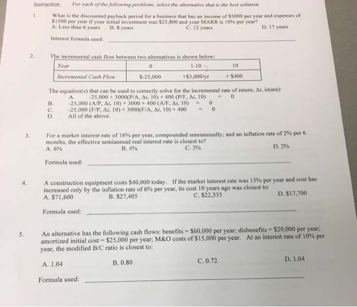 Solved What is the discounted payback period for a business | Chegg.com