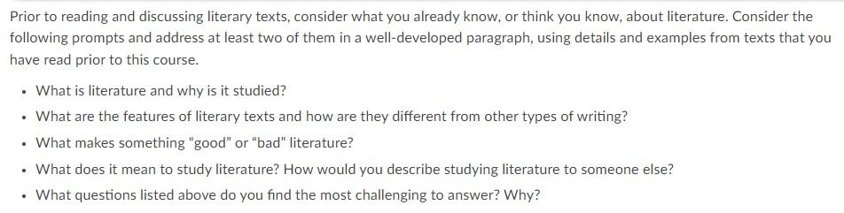Prior to reading and discussing literary texts, | Chegg.com