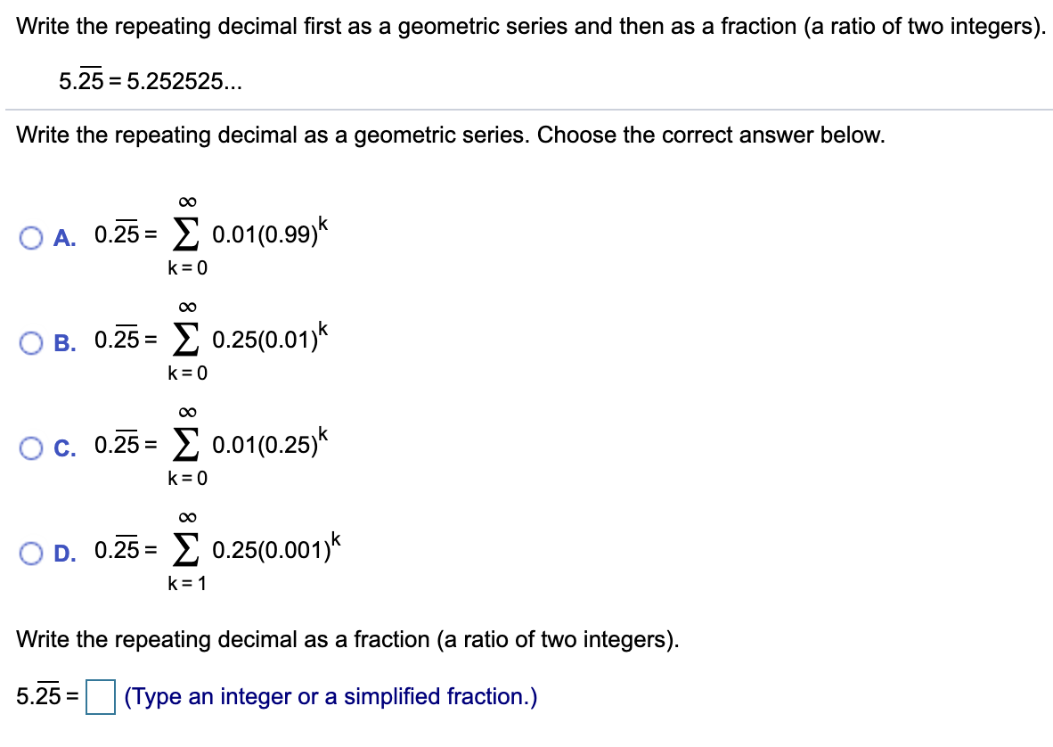 Solved Write the repeating decimal first as a geometric | Chegg.com