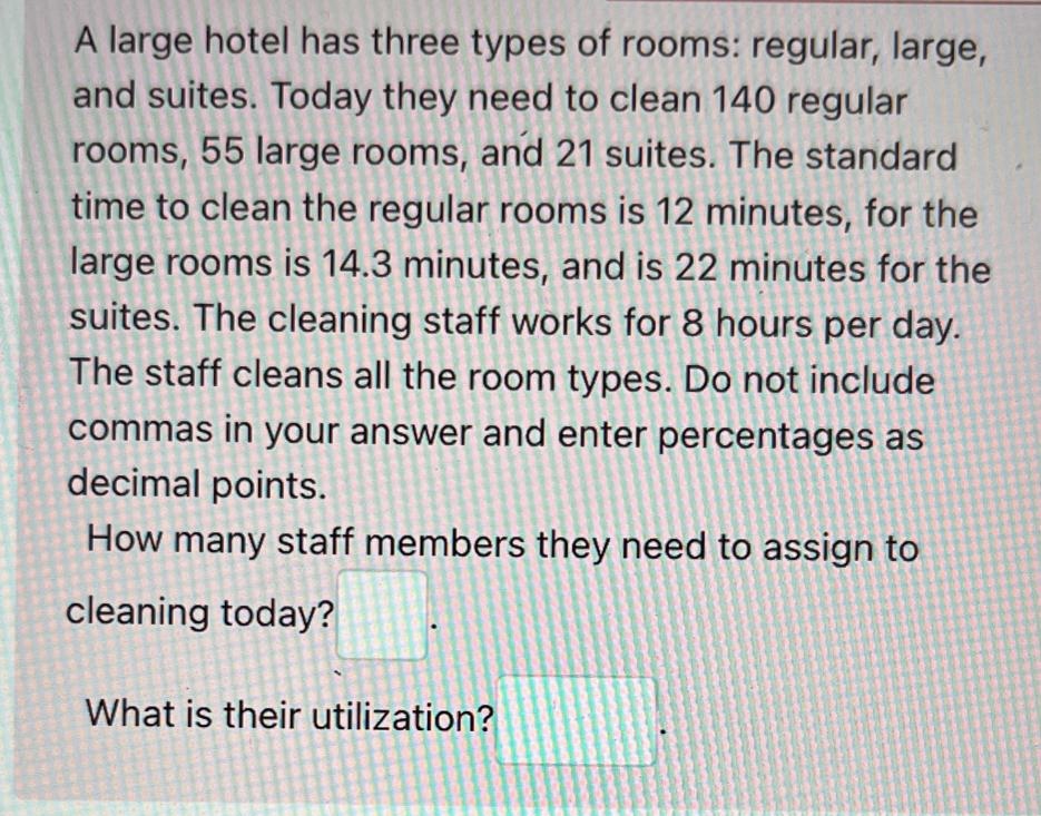 Solved A large hotel has three types of rooms: regular, | Chegg.com