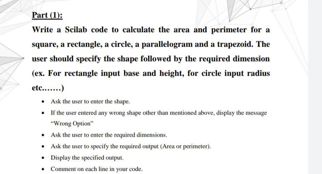Solved Part (1): Write a Scilab code to calculate the area | Chegg.com