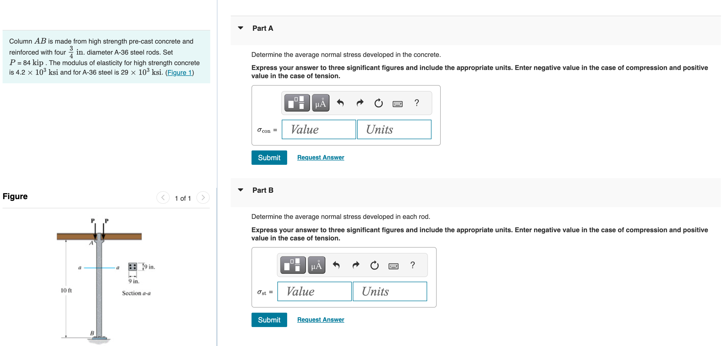 Solved Column AB is made from high strength pre-cast | Chegg.com