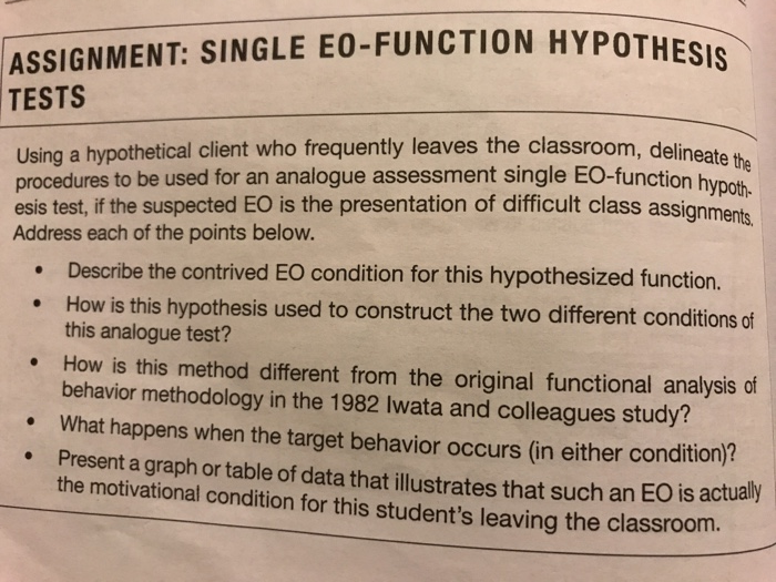 ASSIGNMENT: SINGLE EO-FUNCTION HYPOTHES TESTS IS | Chegg.com