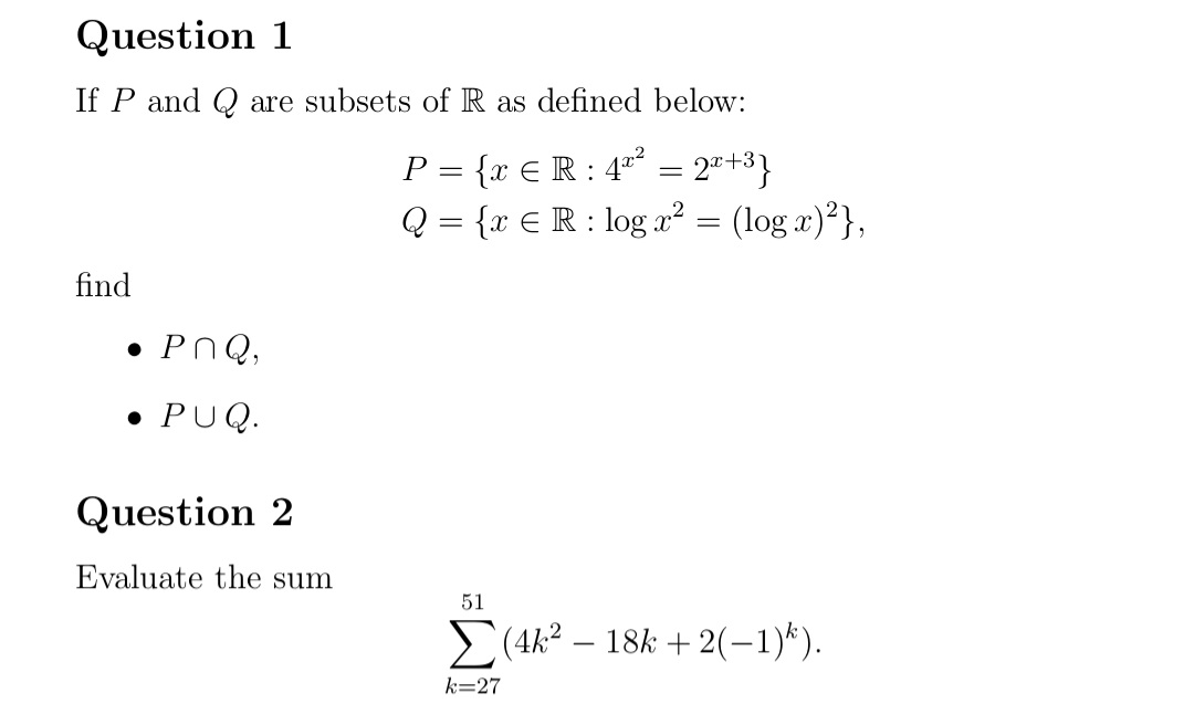 Solved sigma 51, ﻿k=27( 4k2-18k+2(-1)k)Question 1If P ﻿and Q | Chegg.com