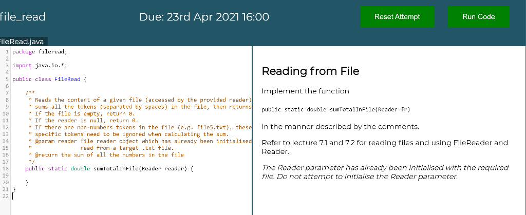 Solved Reading from File Implement the function public | Chegg.com