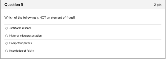 Solved Which of the following is NOT an element of fraud? | Chegg.com