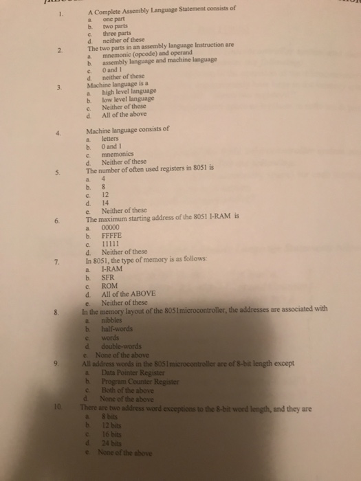 Solved A Complete Assembly Language Statement Consists F A 