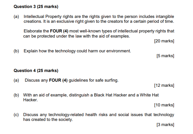 Solved (a) Intellectual Property rights are the rights given | Chegg.com