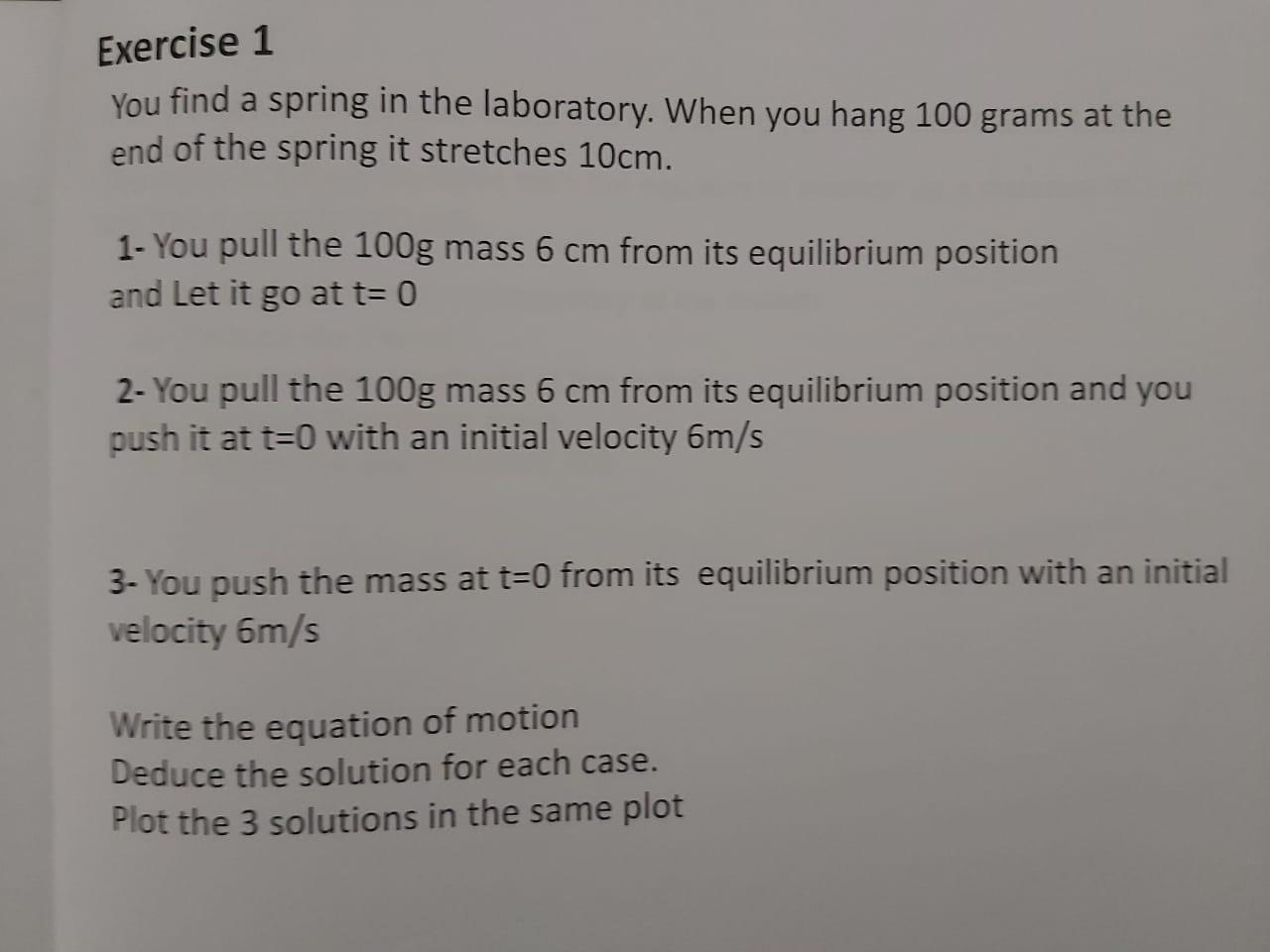 Solved Exercise 1 You find a spring in the laboratory. When | Chegg.com